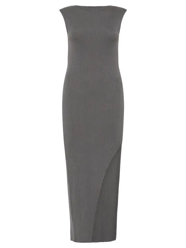 ST. AGNI High-cut Knit Midi Dress - Light Grey