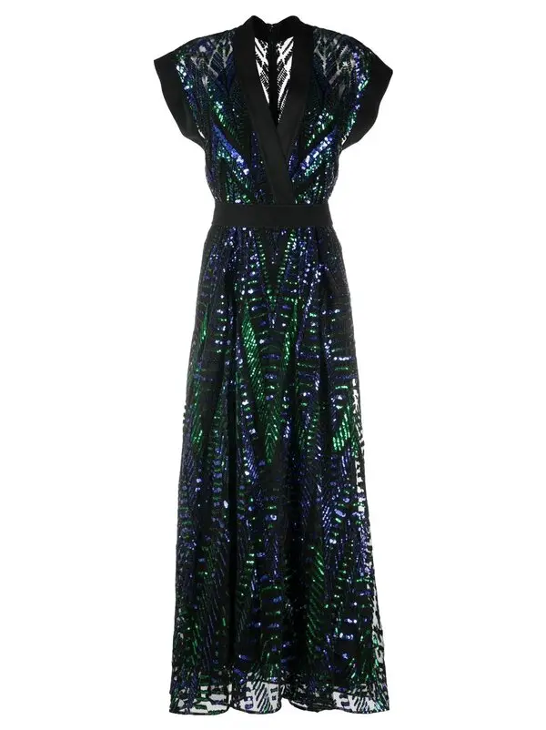 Elie Saab Sequin-embellished V-neck Dress - Black