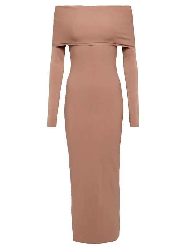 Alaïa Off-shoulder Jersey Midi Dress - Beige