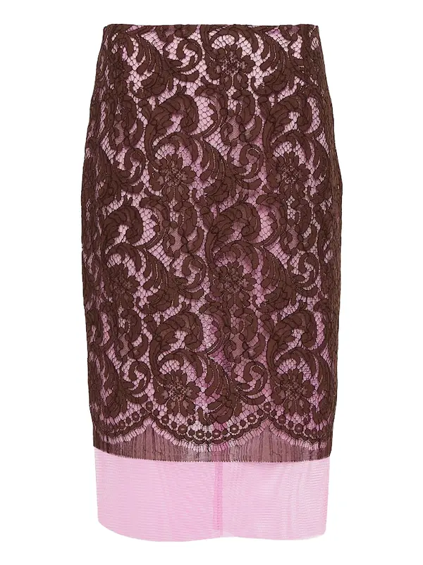 Dries Van Noten Slacy Lace Midi Skirt - Pink