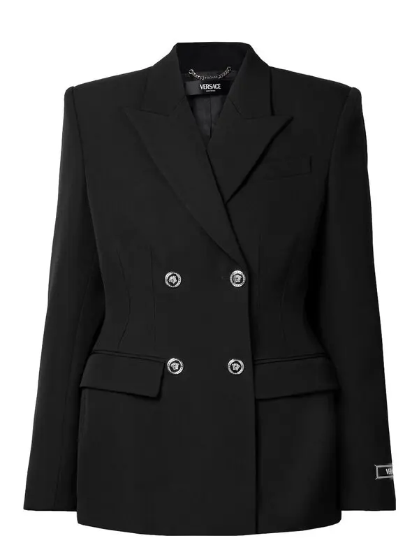 Versace Double-breasted Grain De Poudre Wool Blazer - Black