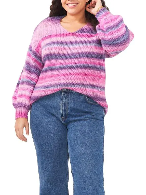 Vince Camuto Roving Stripe Sweater - Berry Hibiscus