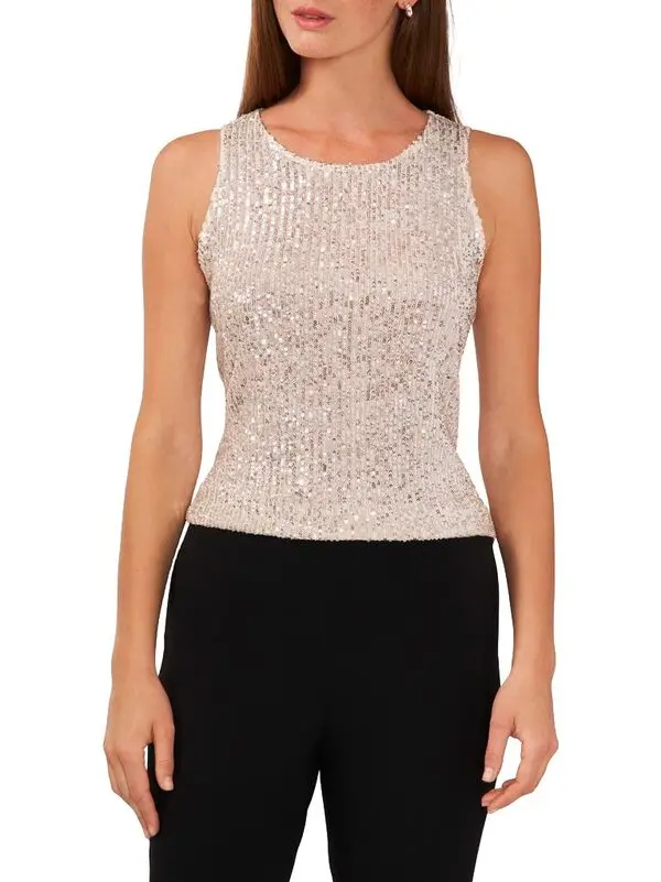 Halogen Sequin High-low Tank - Champagne/silver
