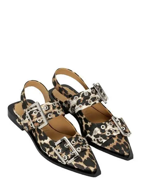 GANNI Slingback Pointed-toe Flats - Leopard