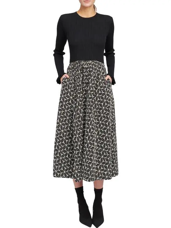 EN SAISON Brynn Mixed Media Midi Dress - Black