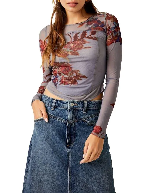 Free People Betty's Garden Mesh Top - Blue Combo