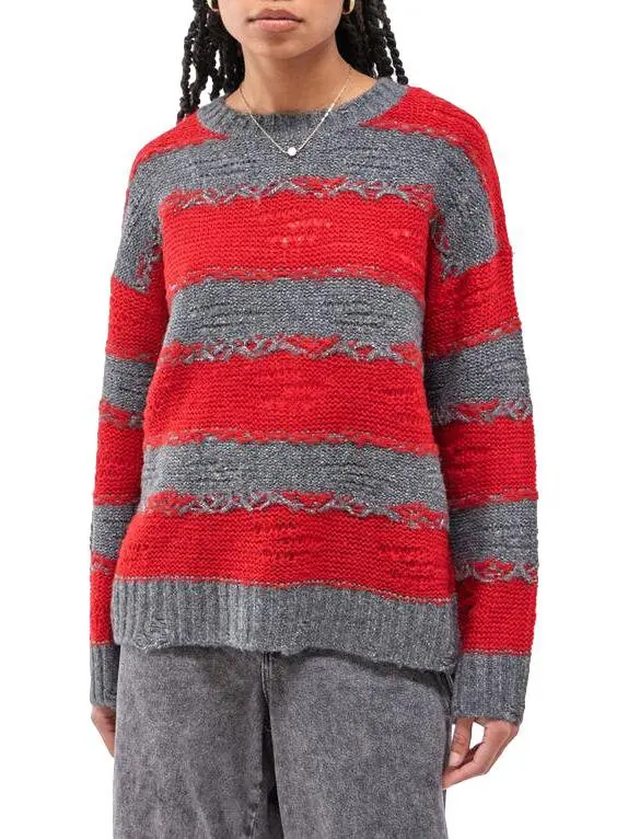 BDG URBAN OUTFITTERS Striped Distressed Sweater - Charcoal