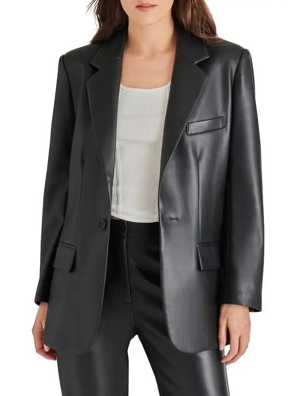 Steve Madden Imaan Faux Leather Blazer - Black