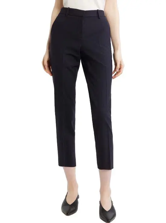 Theory Treeca Wool Blend Crop Trousers - Deep Navy