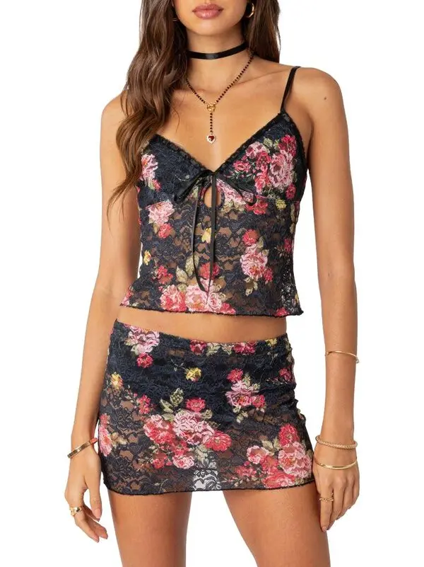 EDIKTED Portofino Floral Lace Camisole - Black