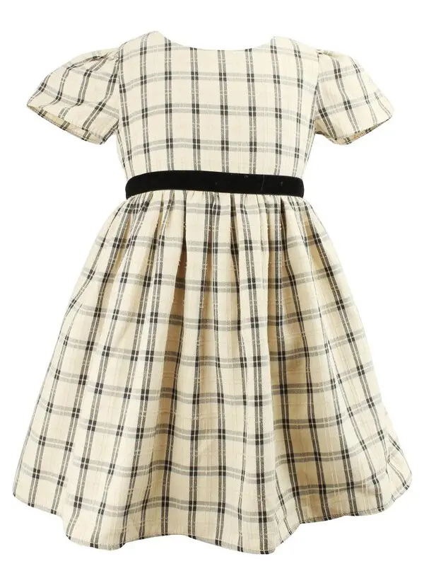 POPATU Plaid Flutter Sleeve Cotton Dress - Grey Multi