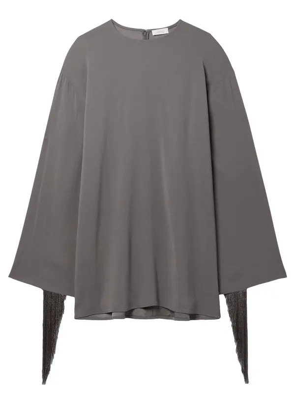 Lapointe Fringed Crepe Mini Dress - Gray