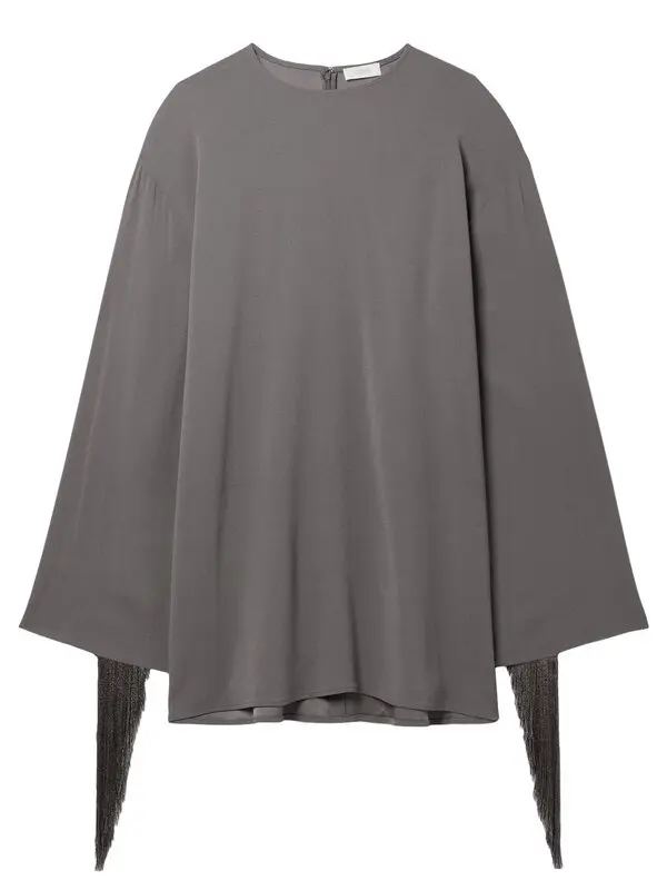 Lapointe Fringed Crepe Mini Dress - Gray