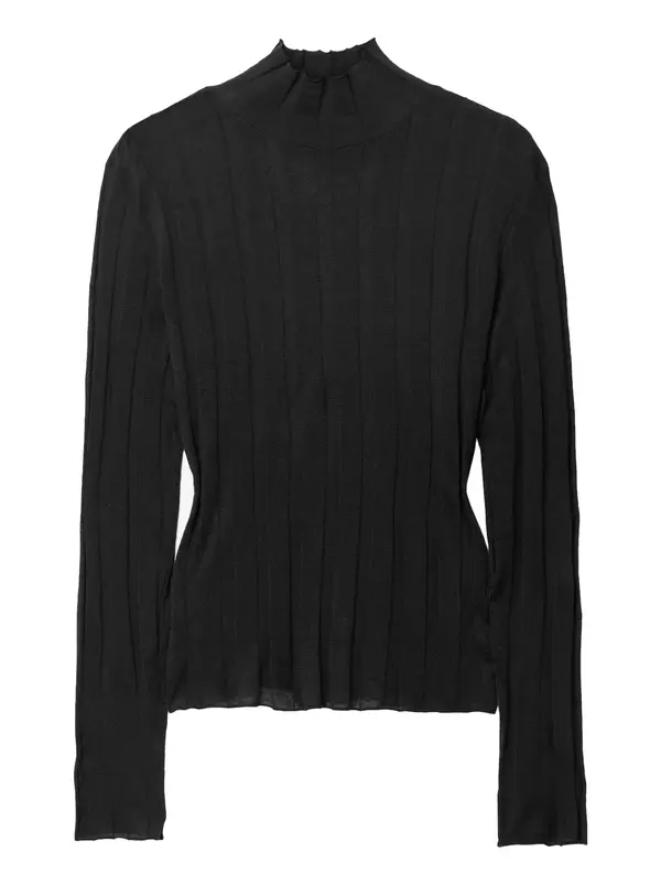 THE ROW Daxy Ribbed Linen And Silk-blend Turtleneck Top - Black
