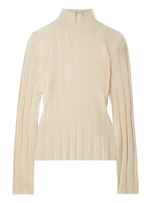 THE ROW Daxy Ribbed Linen And Silk-blend Turtleneck Top - Cream