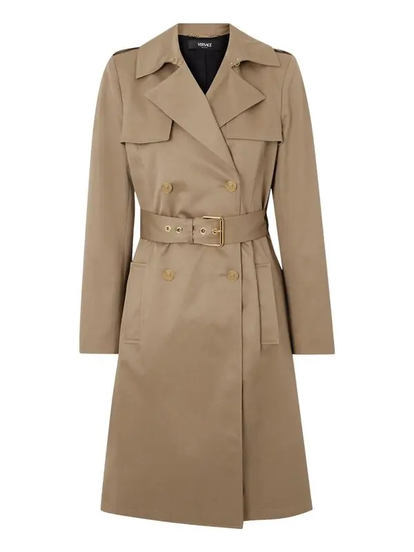 Versace Icons Belted Double-breasted Cotton-gabardine Trench Coat - Neutrals