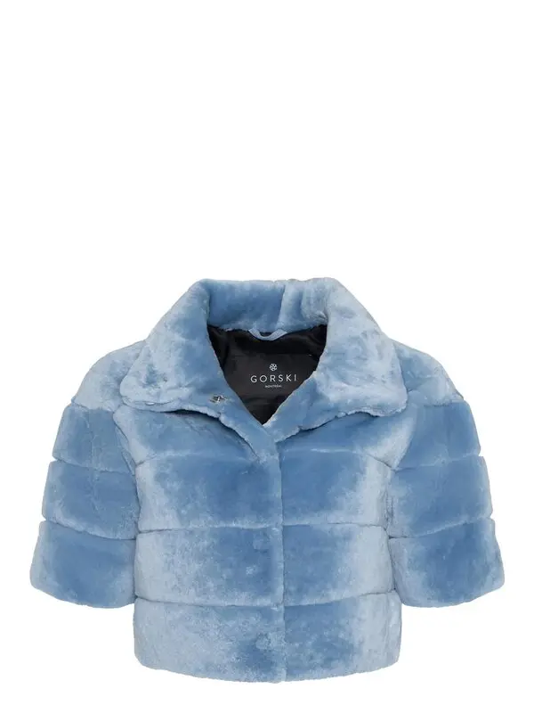 Gorski Horizontal Lamb Shearling Bolero Jacket - Blue
