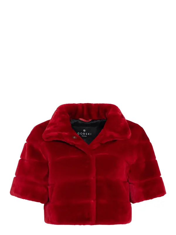 Gorski Horizontal Lamb Shearling Bolero Jacket - Red