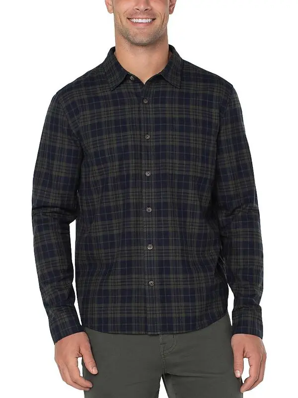 LIVERPOOL Woven Button Up Shirt - Olive Navy