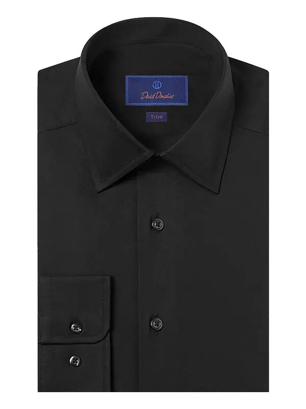 David Donahue Trim Fit Super Fine Twill Dress Shirt - Black