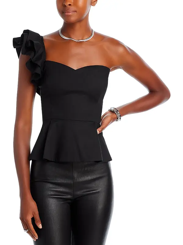 Aqua One-shoulder Peplum Top - Black