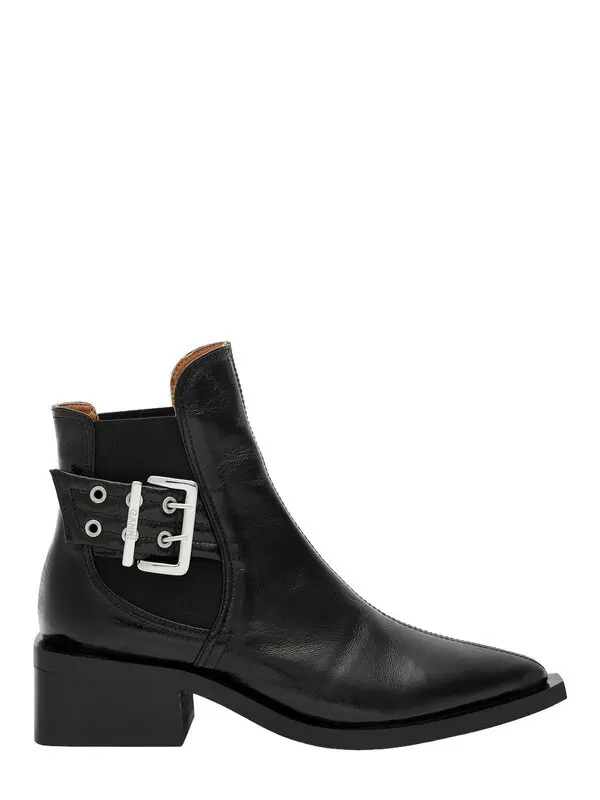 GANNI Buckle-embellished Faux Leather Chelsea Boots - Black