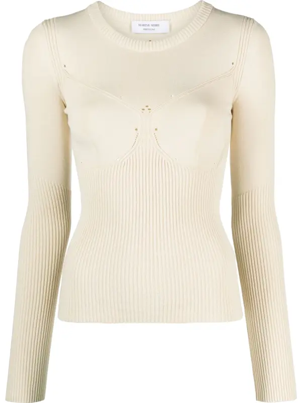 MARINE SERRE Rib-knit Long-sleeve Top - Neutrals