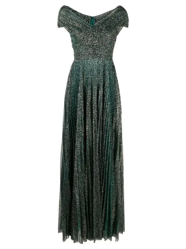 Talbot Runhof Beaded Off-shoulder Gown - Green