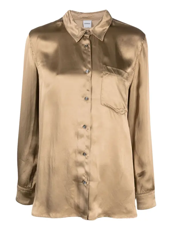 Aspesi Long-sleeve Satin Shirt - Brown