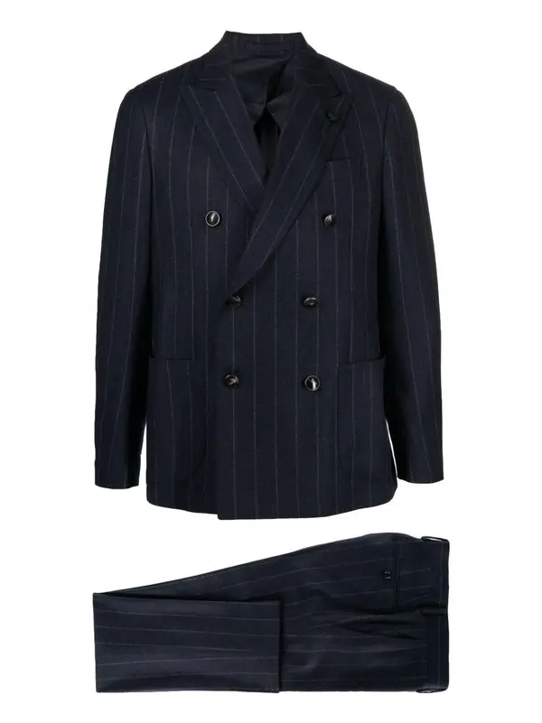 LARDINI Double-breasted Pinstripe-pattern Suit - Blue