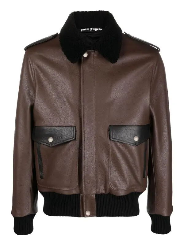 Palm Angels Racing Aviator Leather Jacket - Brown