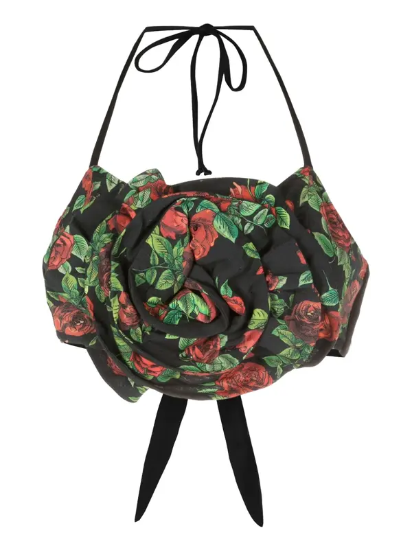 AMIR SLAMA Floral-appliqué Crop Top - Black