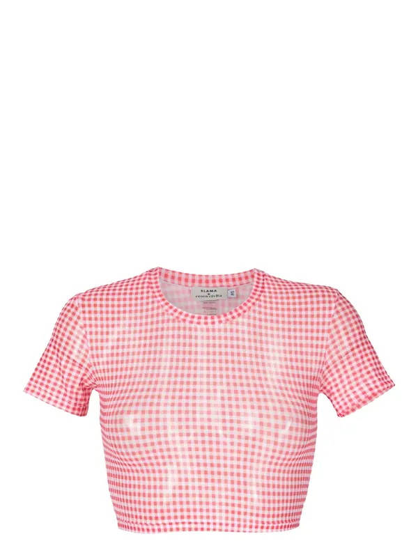 AMIR SLAMA Gingham-check Pattern Crop T-shirt - Red