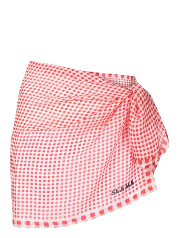 AMIR SLAMA Logo-print Gingham Skirt - Red