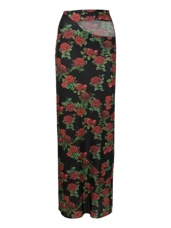 AMIR SLAMA Cut-out Floral Maxi Skirt - Black