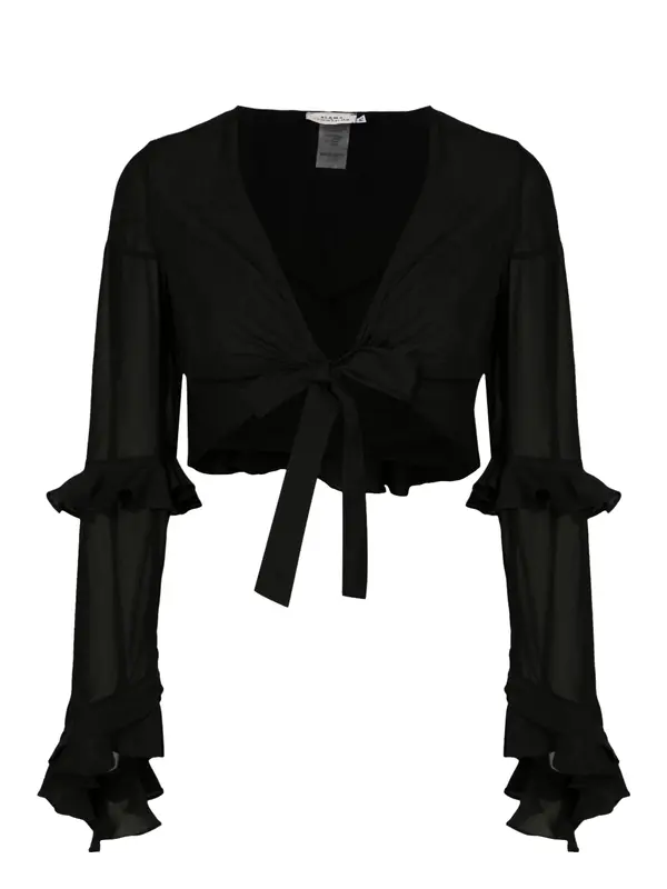 AMIR SLAMA Ruffled Trim Crop Top - Black