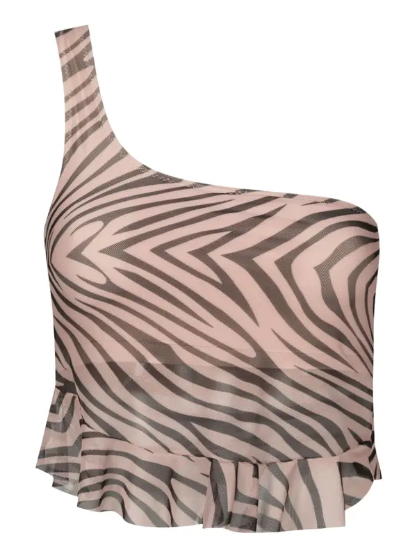 AMIR SLAMA Animal-print One-shoulder Top - Brown