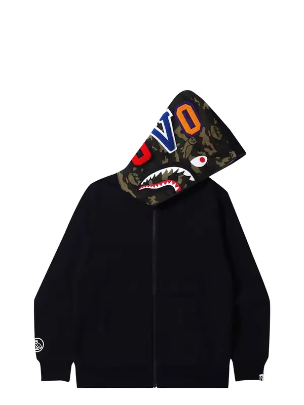 A BATHING APE X Ovo Woodland Camo Shark Reversible Full Zip Hoodie - Black