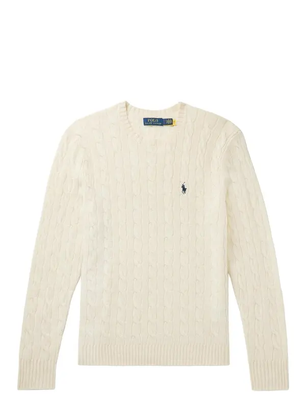 Polo Ralph Lauren Slim-fit Cable-knit Wool And Cashmere-blend Sweater - Neutrals