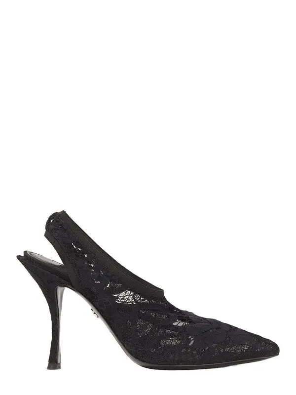 Dolce & Gabbana Stretch-lace Slingback Pumps - Black