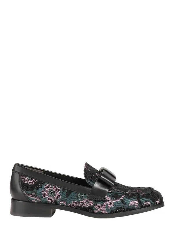 STUART WEITZMAN Bowtie Embellished Floral-jacquard Loafers - Petrol