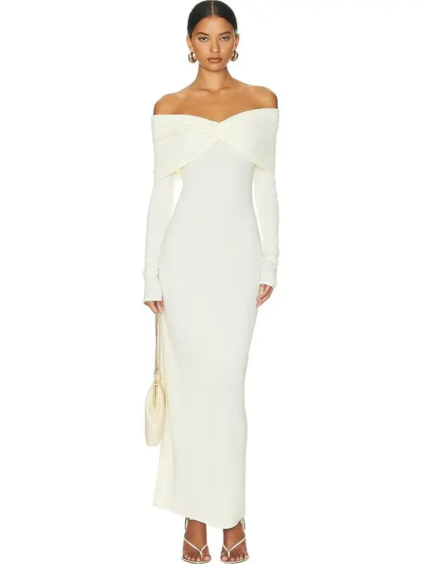 HELSA Matte Jersey Off Shoulder Maxi Dress - Ivory