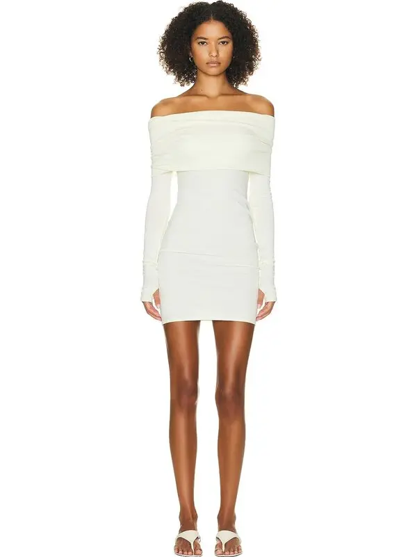 HELSA Matte Jersey Off Shoulder Mini Dress - Ivory