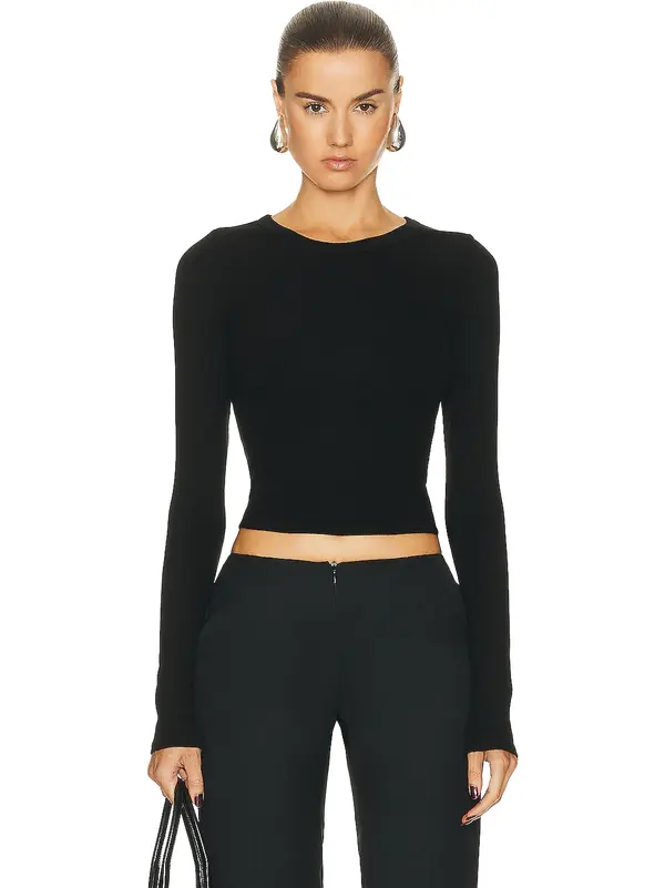 Enza Costa Silk Knit Long Sleeve Tuck Top - Black
