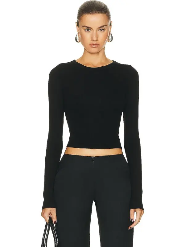 Enza Costa Silk Knit Long Sleeve Tuck Top - Black
