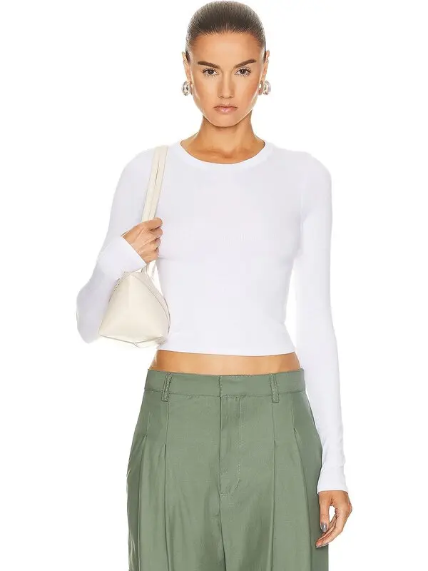 Enza Costa Silk Knit Long Sleeve Tuck Top - White