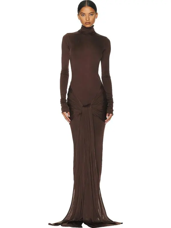 HELSA Slinky Jersey Sarong Maxi Dress - Chocolate Brown