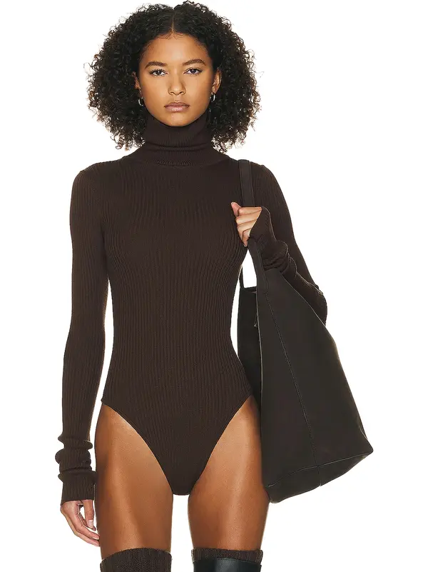 HELSA Edita Turtleneck Bodysuit - Dark Brown