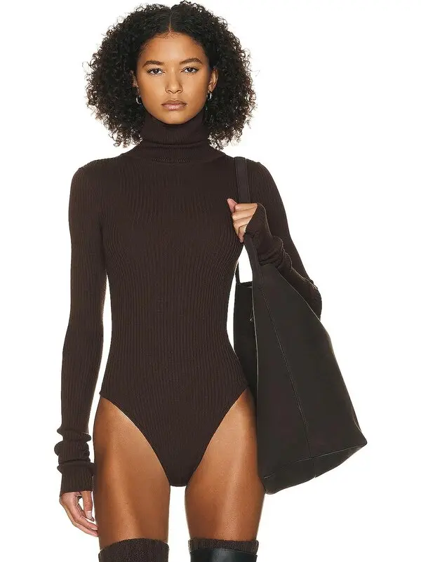 HELSA Edita Turtleneck Bodysuit - Dark Brown