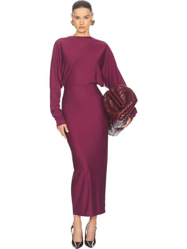 HELSA Matte Jersey Open Back Dress - Cabernet